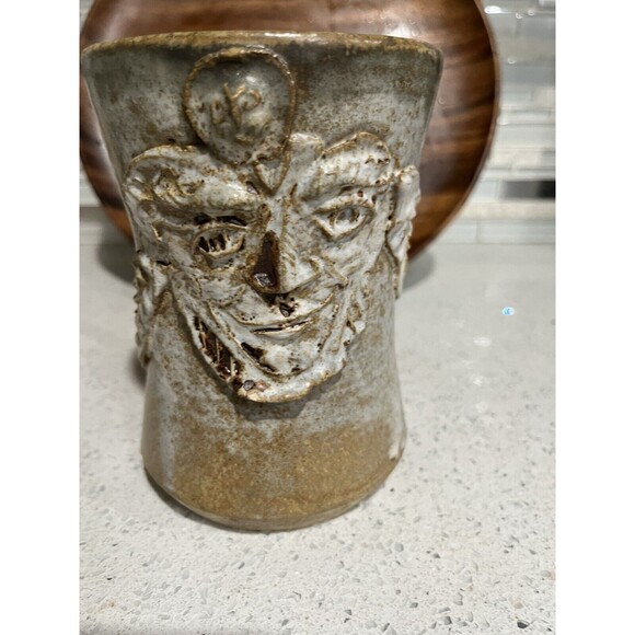 Handmade | Kitchen | Handmade Folk Art Pottery Ugly Face Jug Mug 3 D ...